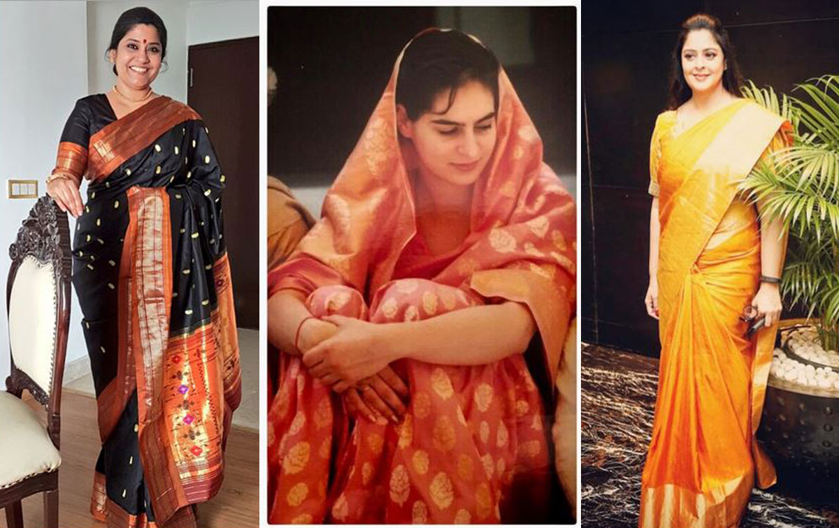 Hashtag saree twitter after priyanka gandhi all politician to actresses ...
