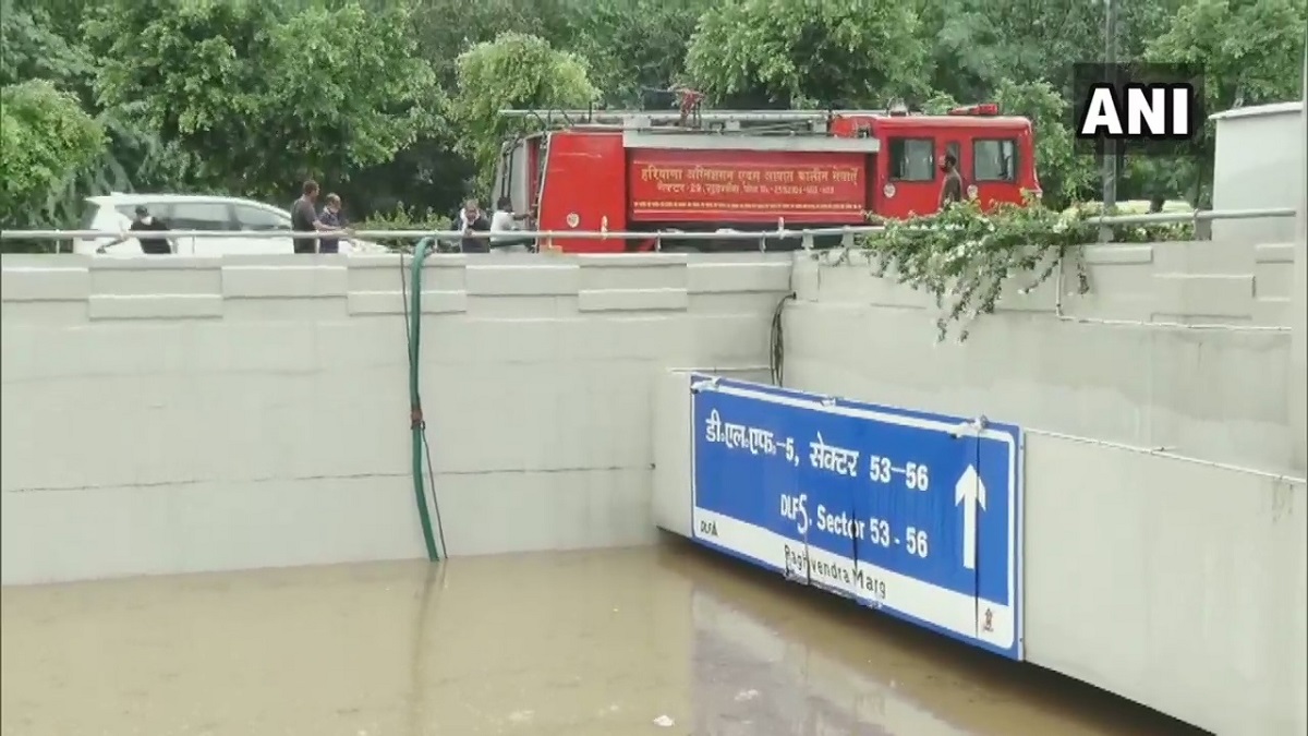 Gurugram Monsoon flood photos video showing underpass flooded roads ...