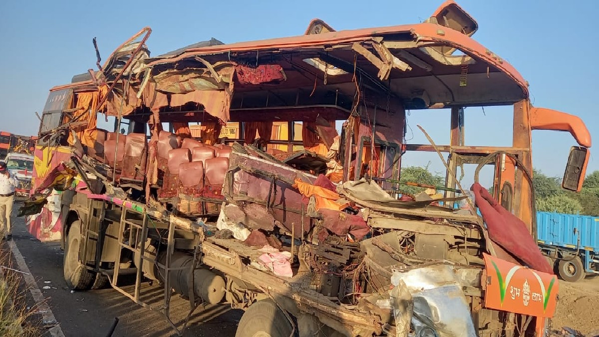 Nashik luxury bus collided with truck in Pathare on Sinnar Shirdi road ...