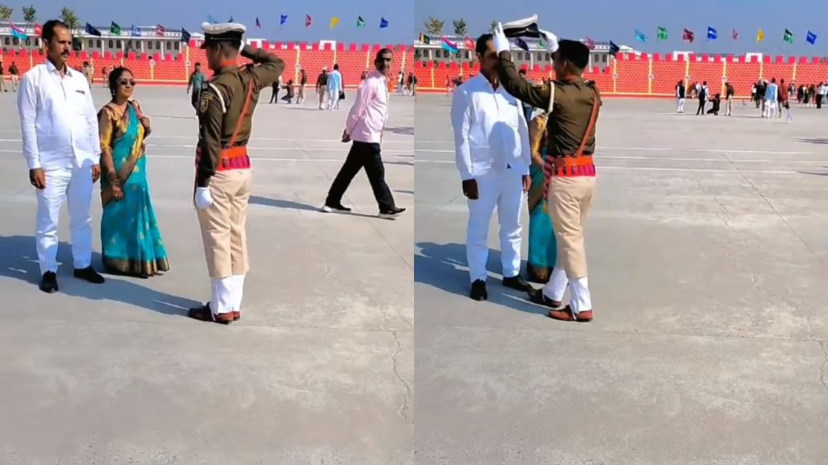 A police sub-inspector saluting his Parents after attending the passing ...