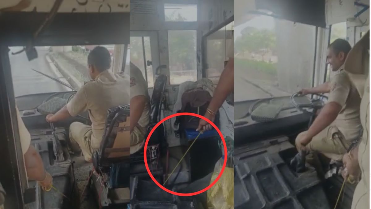 Bus accelerator tied with rope viral video thane | एक्सीलेटर टूटा तो ...