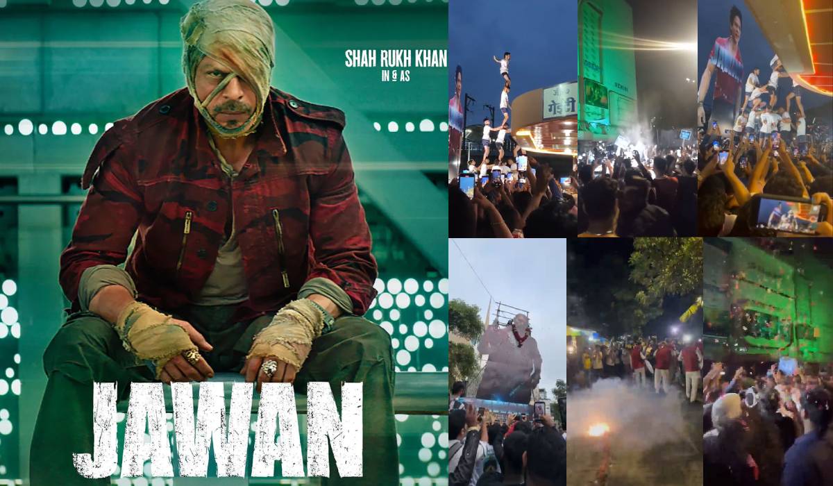 Jawan actor shah rukh khan fans super excited grand celebration outside ...