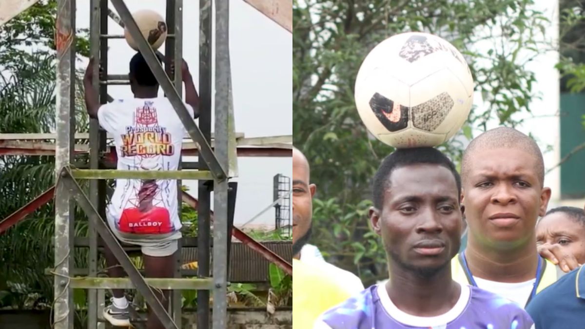 Tony Solomon made a record for climbing the radio tower with a football ...